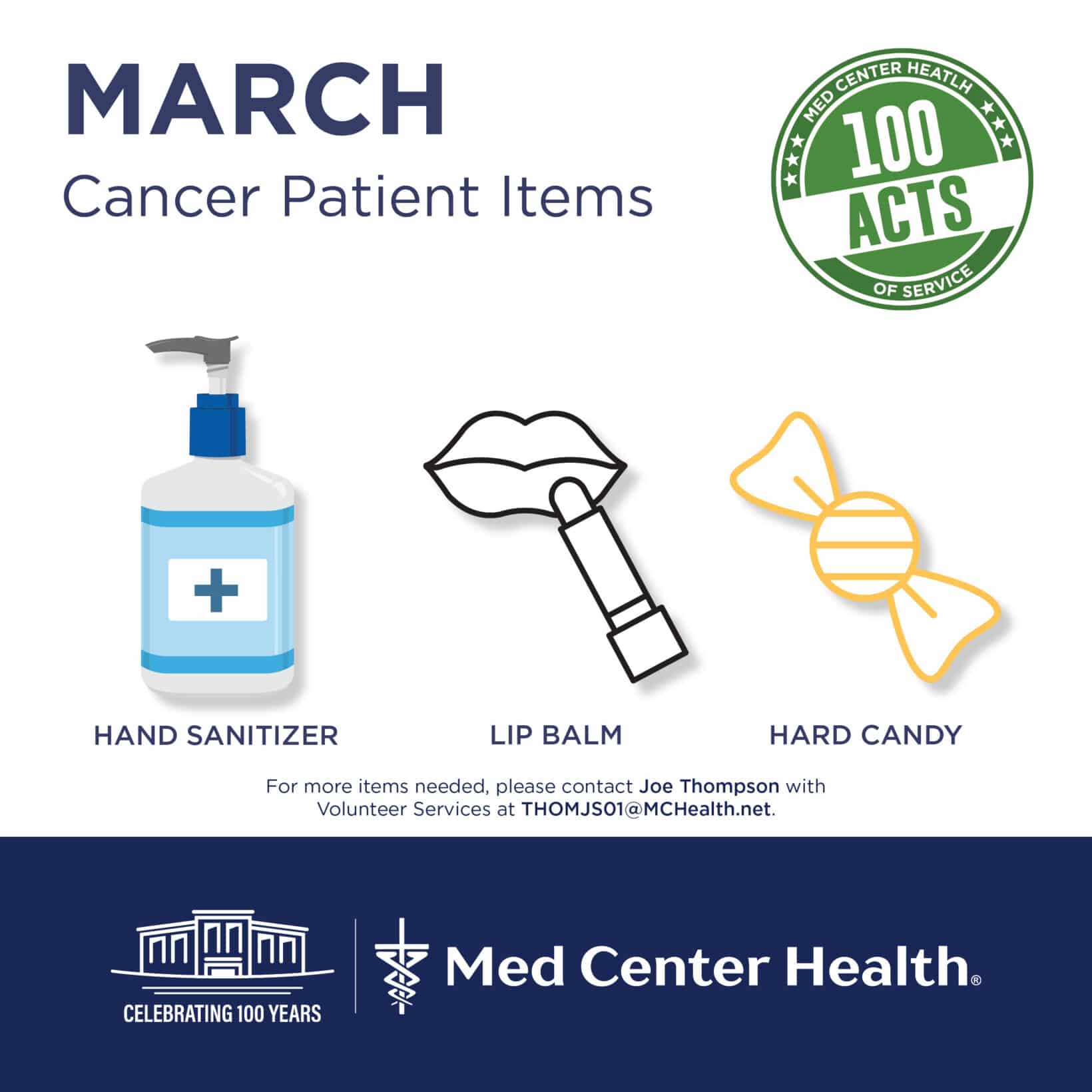 100 Acts of Service March Donation Drive – Cancer Patient Items – Med ...